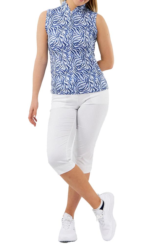 Pure Golf Ladies Rise Sleeveless Polo Shirt - Indigo Jungle