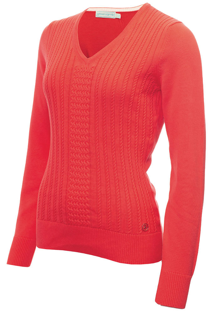 Green Lamb Ladies Gillian Slim Fit V-Neck Cable Sweater - Golfonline